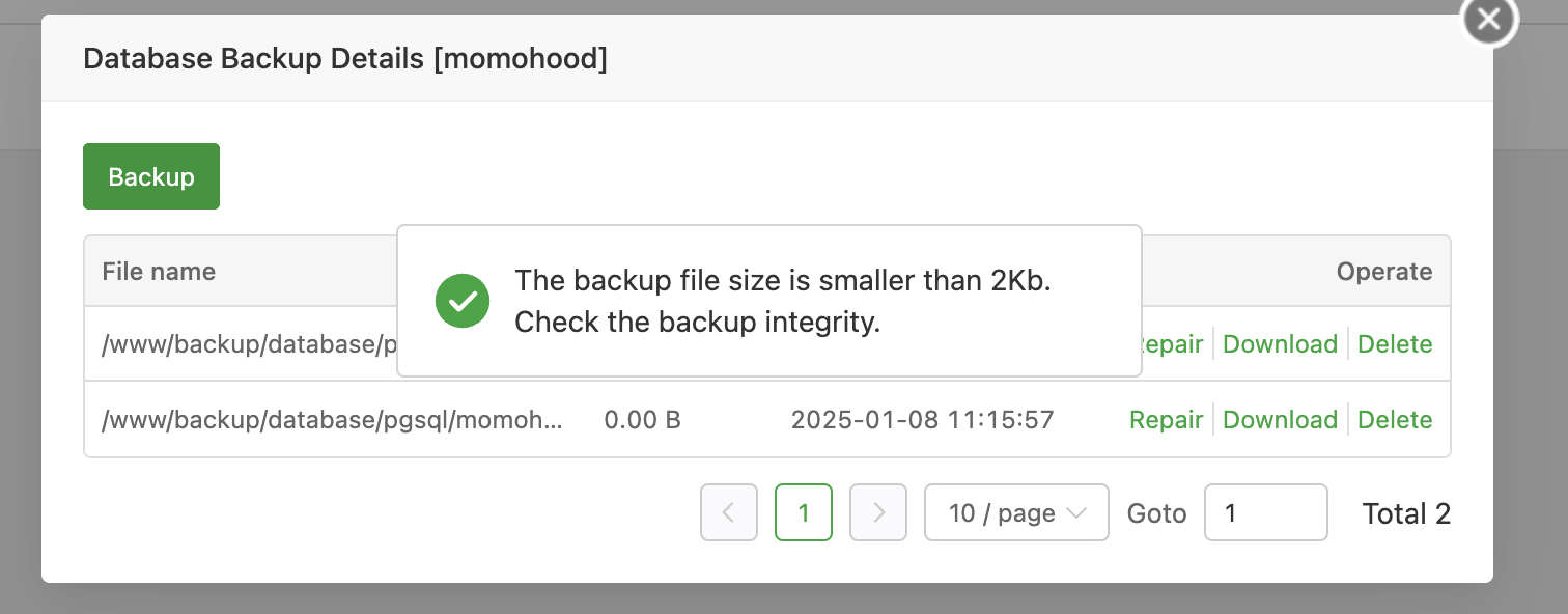 Pgsql Cannot Backup With Aapanel Ui Aapanel Free Hosting Control Panel One Click Lamplemp