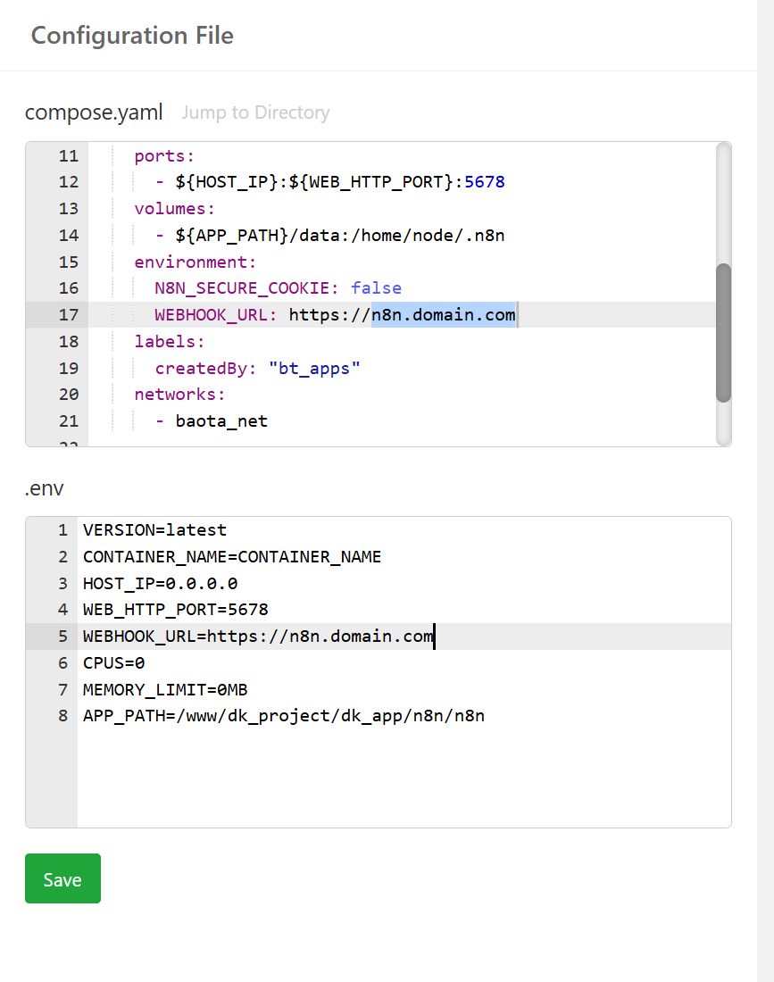 How to change the Webhook URLs of n8n installed in Docker? - aaPanel - Free Hosting control ...